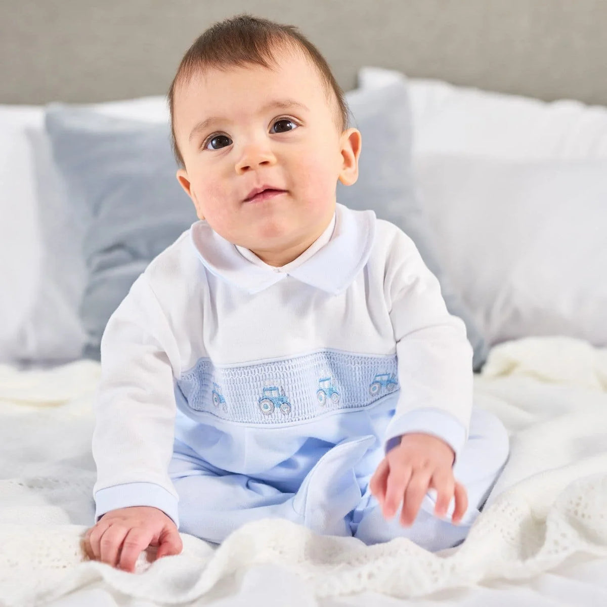 Dandelion Tractor Babygrow - Blue — Bumbles for Kids